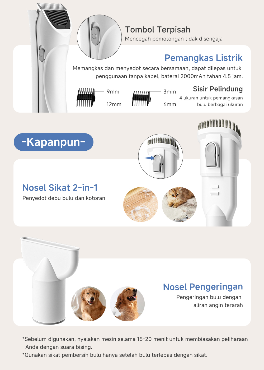 Jual Simplus Pet Grooming Set Perawatan Anjing Kucing Daya Hisap Besar 16000Pa,3.3L Tangki Super ...