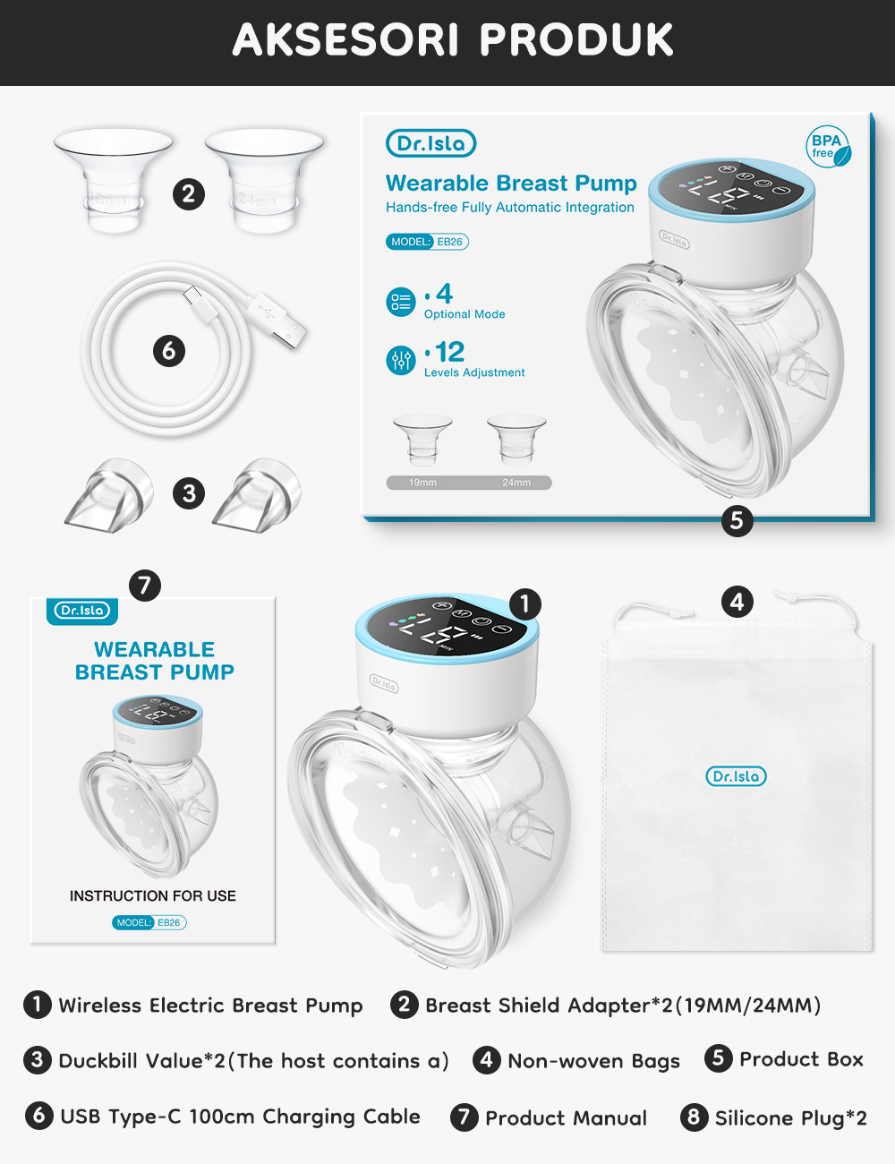 Jual DR.ISLA Pompa Asi Elektrik Handsfree Hisap Kuat Breast Pump ...