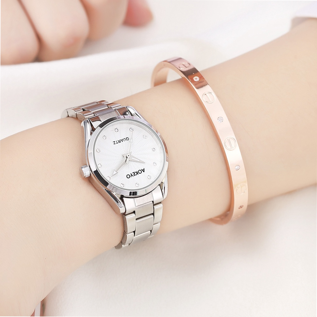 Jual AOKEYO W579 Jam Tangan Wanita Original Tahan Air Santai Mode Stainless Steel Jam Tangan ...
