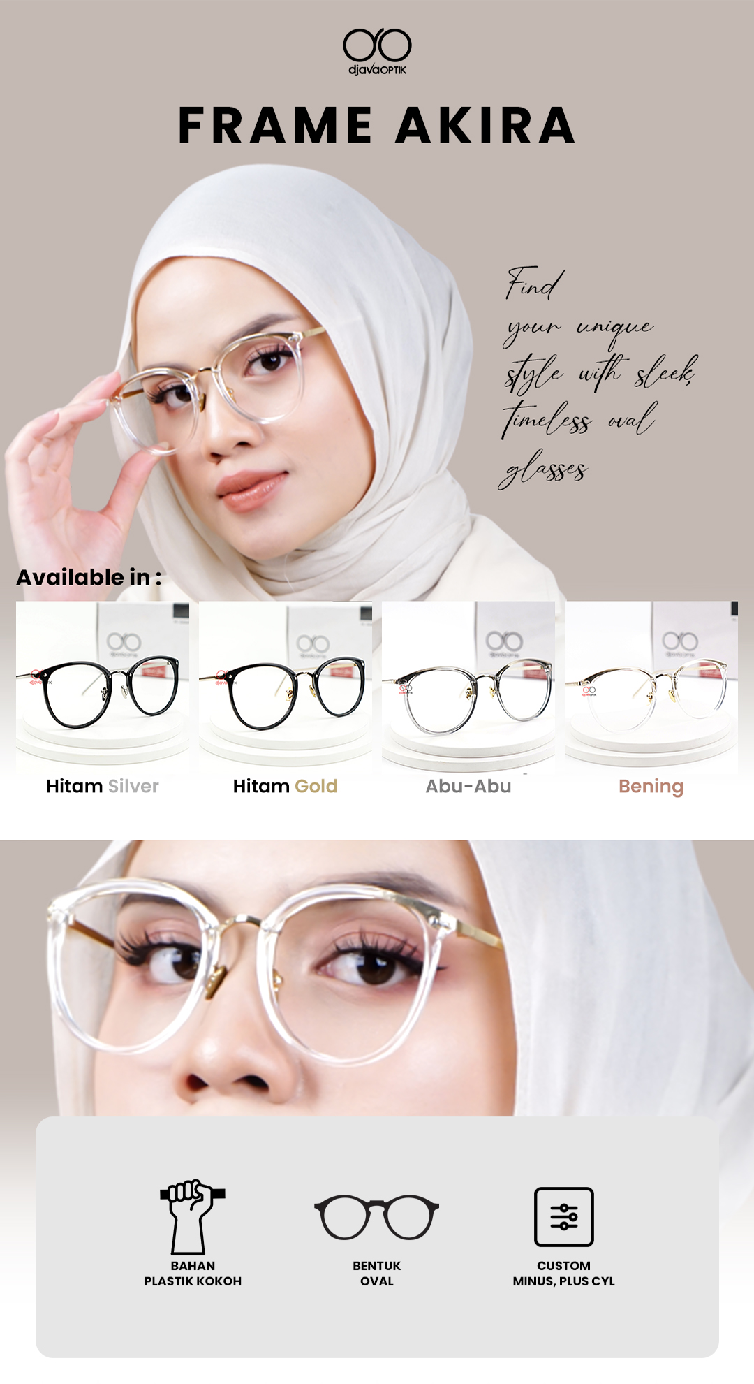 Jual DJAVA OPTIK - Frame Akira - Kacamata Korea Semi Cat Eye Titanium Lebar | Shopee Indonesia