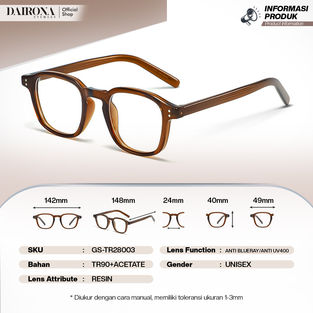Jual Dairona Eyewear Frame Kacamata Minus Photocromic Anti Blueray Anti ...