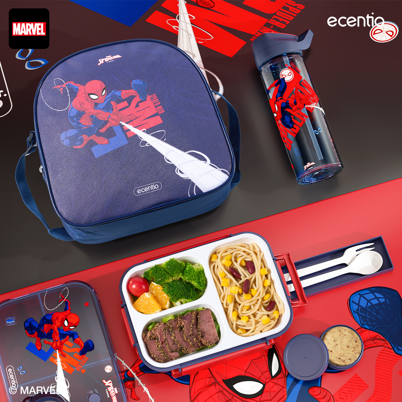 Jual 【ecentio spider man set】ecentio Kotak Makan Set anti tumpah lunch ...