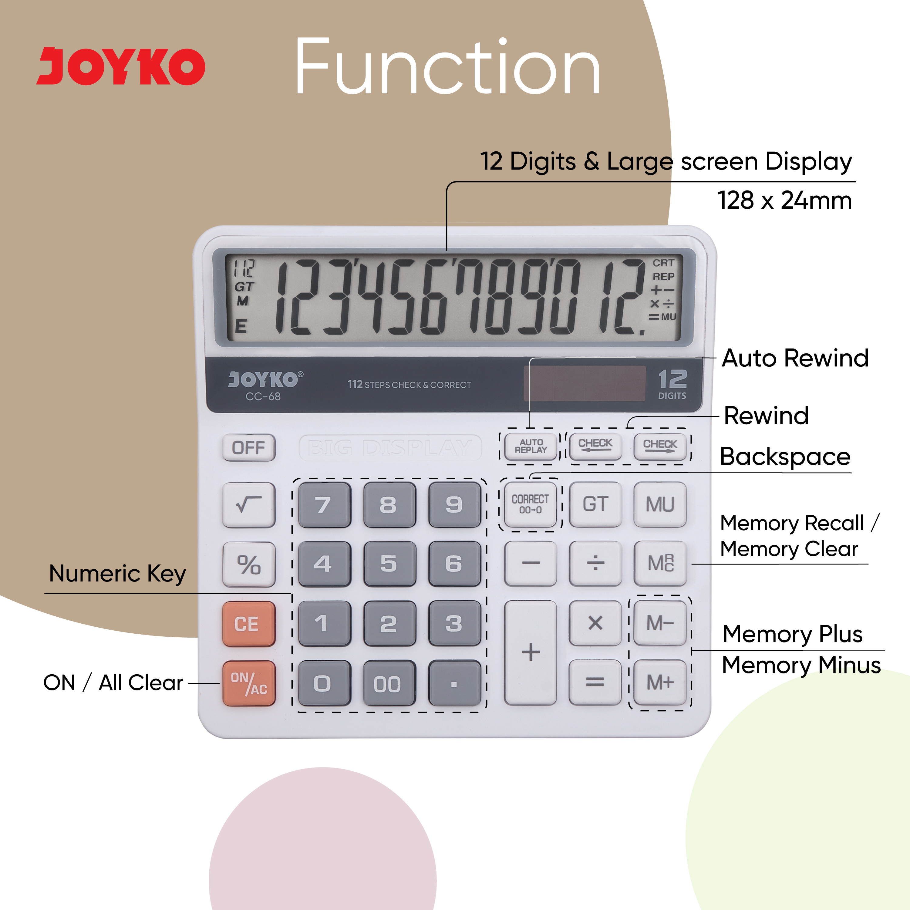 Jual Calculator Kalkulator Joyko CC-68 12 Digits Check & Correct | Shopee Indonesia