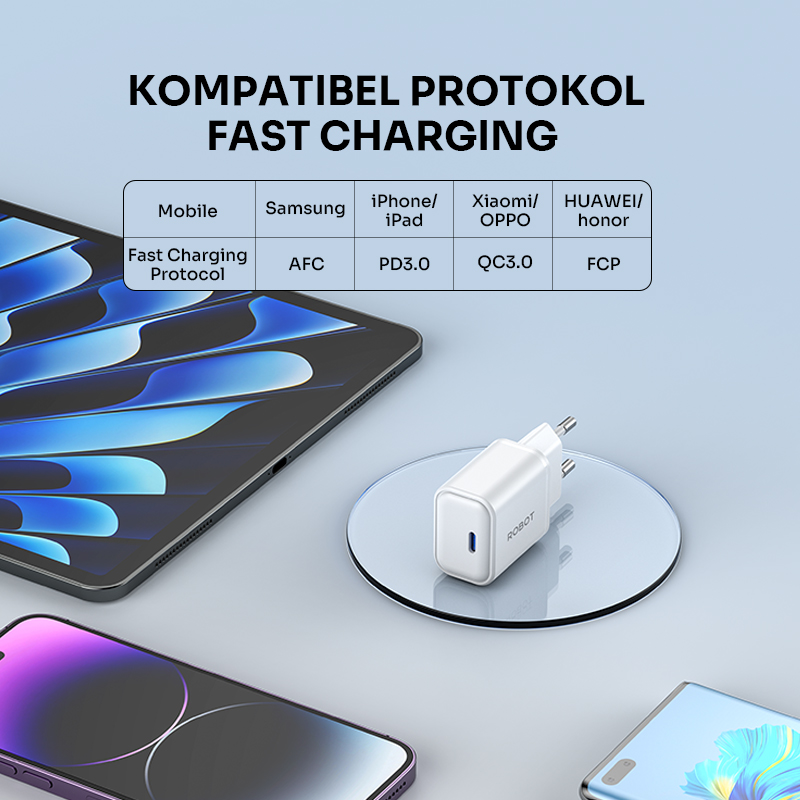 Jual ROBOT Smart Phone Charger GaN Fast Charging Protocol 20W Adaptor ...