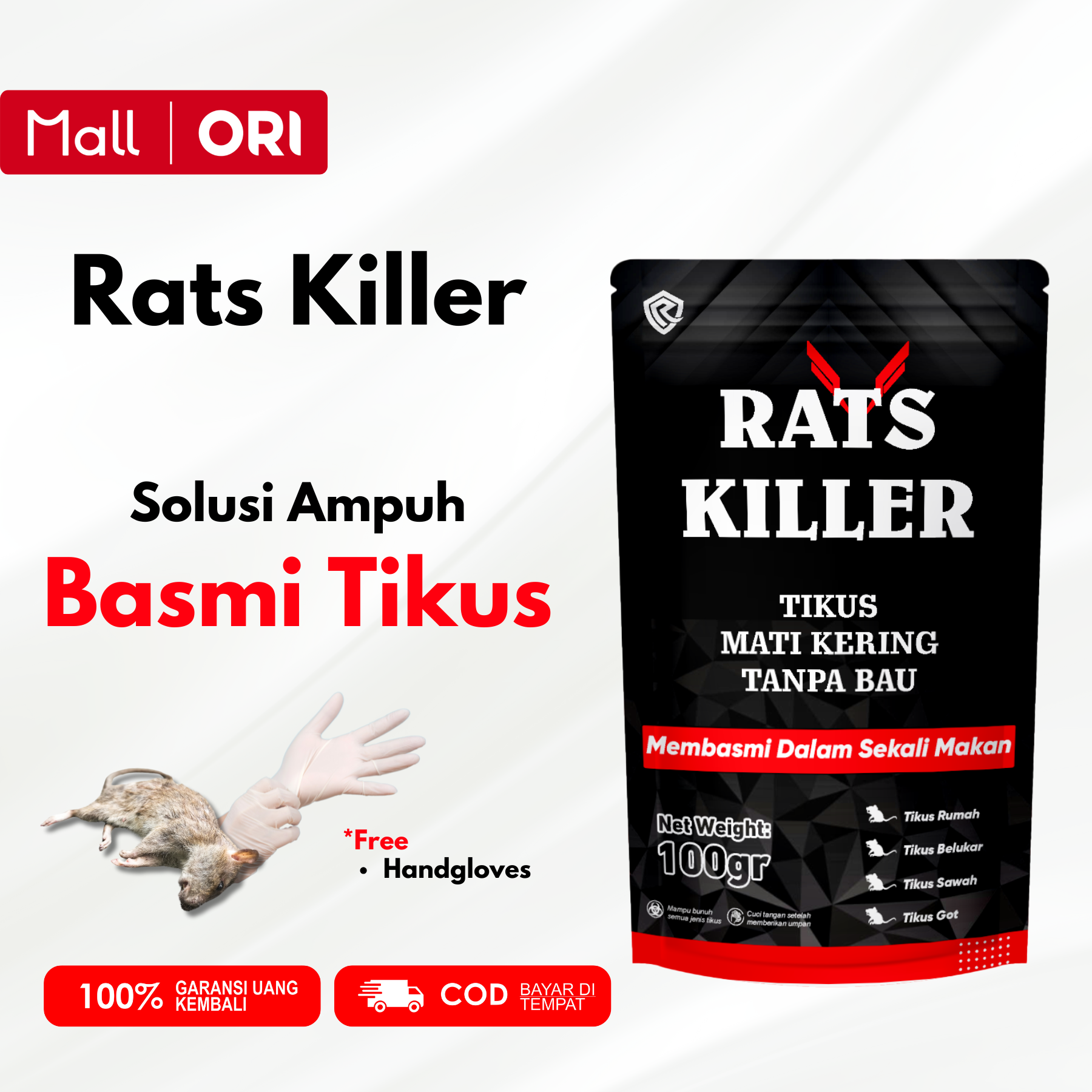 Jual RATS KILLER 100gr Racun Tikus Mati Kering, Tidak Meninggalkan Bau ...