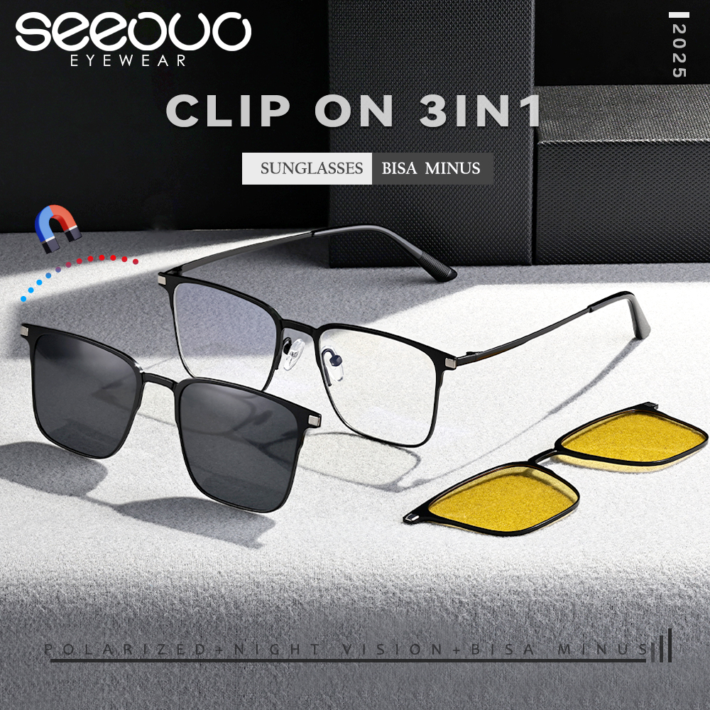 Jual Seeouo Kacamata Clip On Antiradiasi Blueray 3in1 Polarized Night Vision Lens Model kotak ...