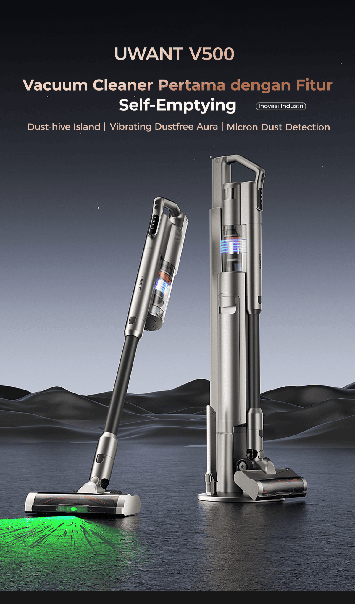 Jual UWANT V500 25Kpa Fitur Self-Emptying Smart Cordless Vacuum Cleaner ...