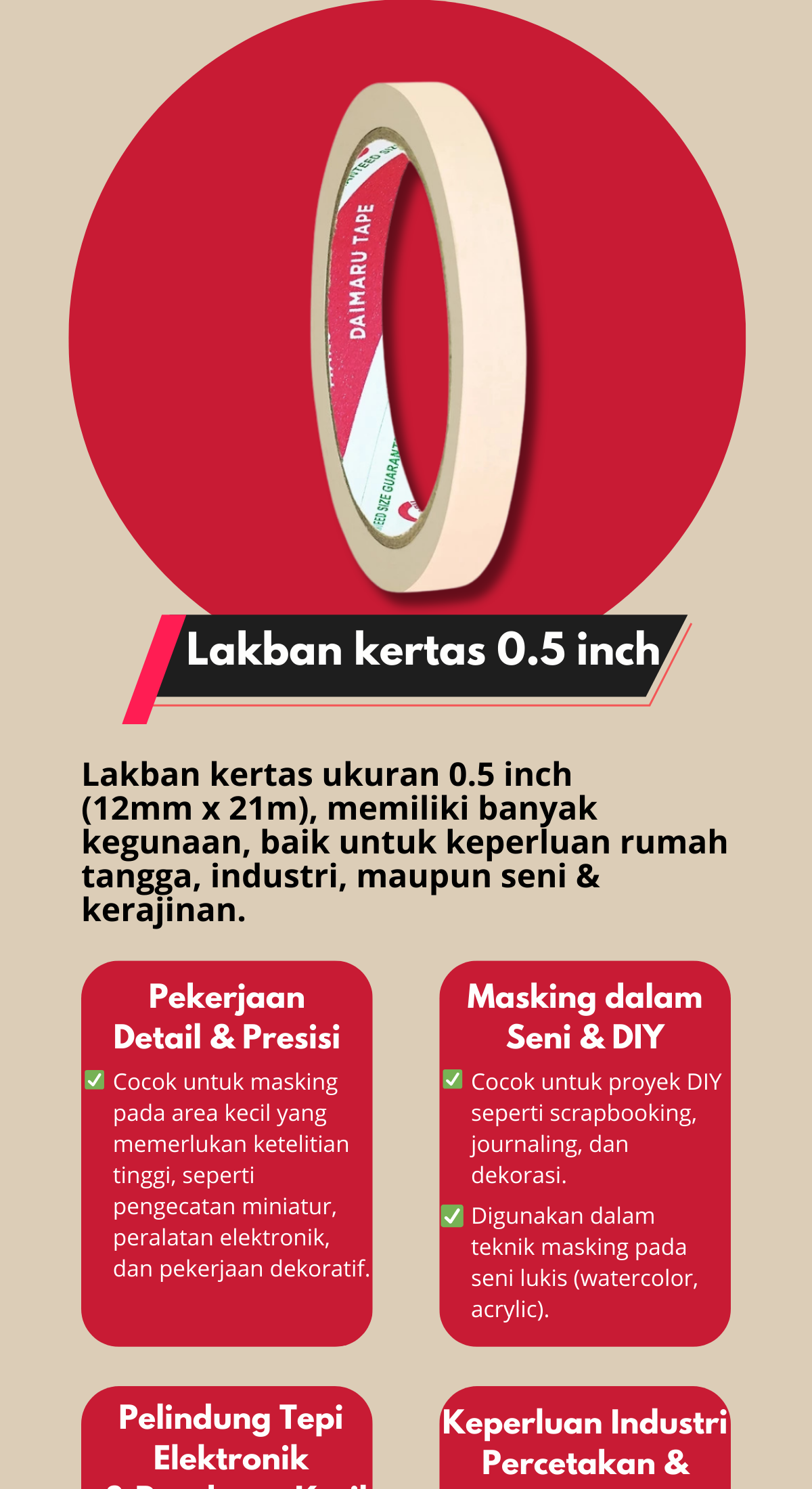 Jual Daimaru Masking Tape Lakban Kertas 1 Inch 24mm x 21m | Shopee ...