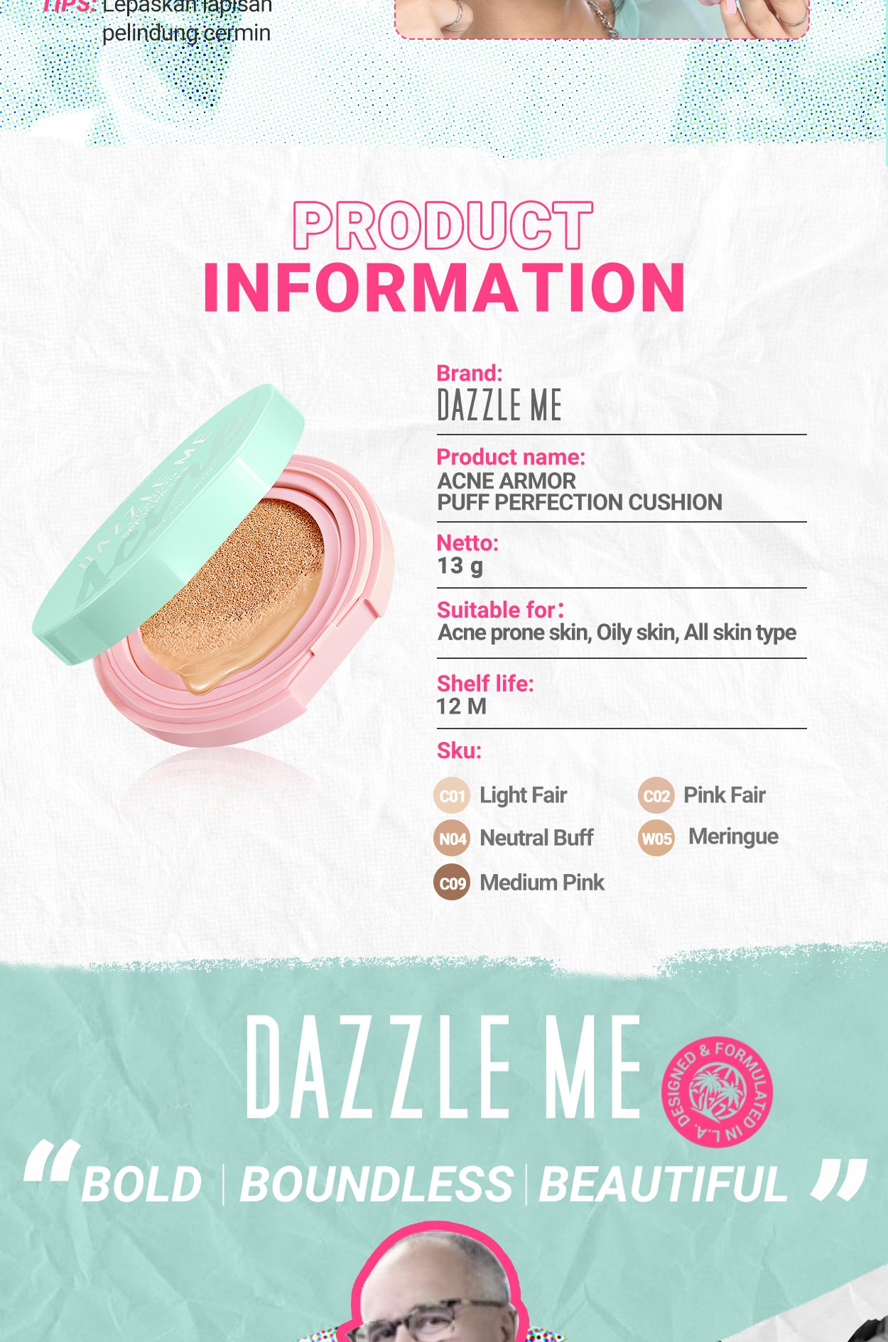 Jual DAZZLE ME Acne Armor Puff Perfection Cushion untuk Acne Prone Skin ...