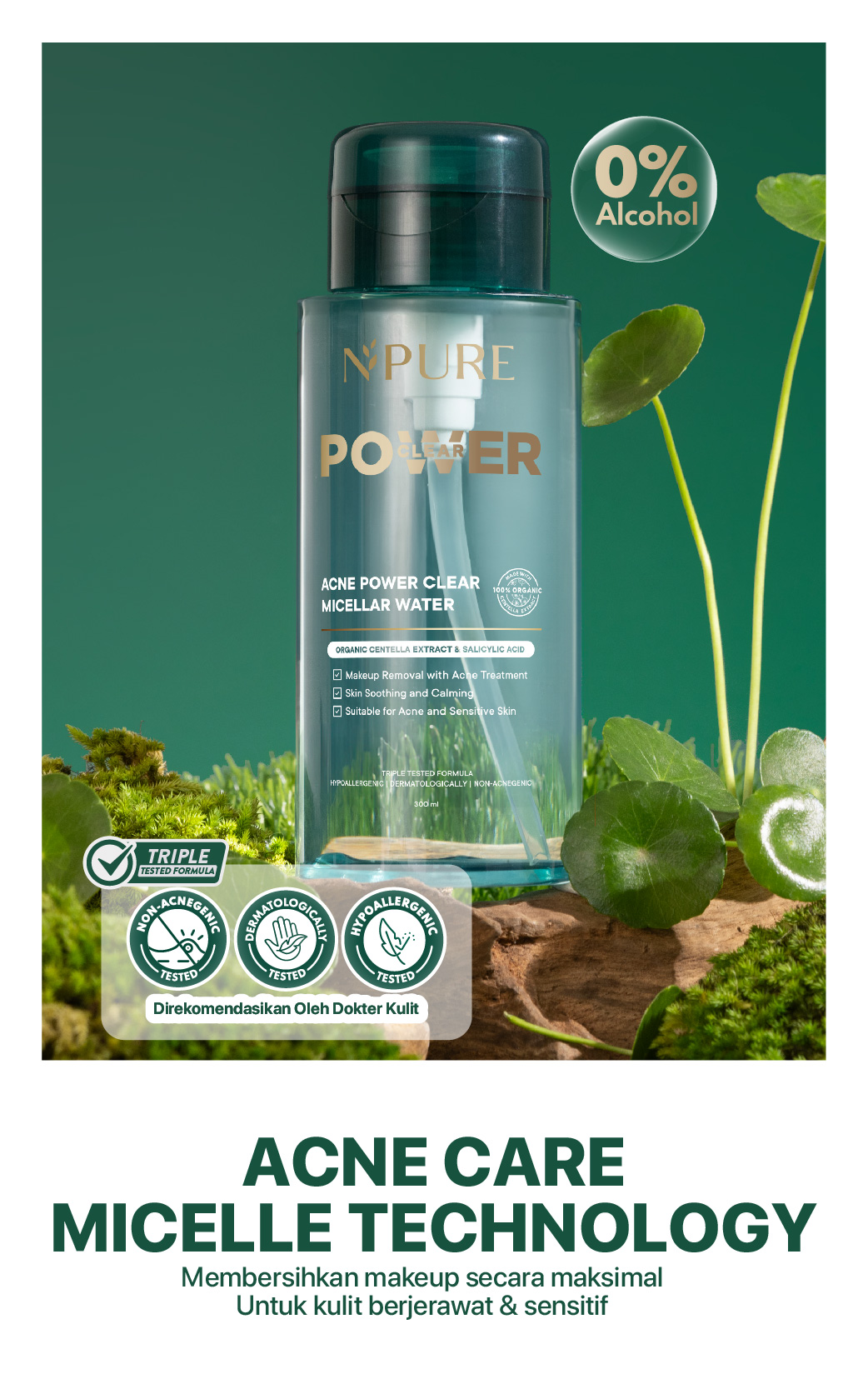 Jual NPURE Acne Cica Power Clear Micellar Water 300ml - Make Up Remover ...
