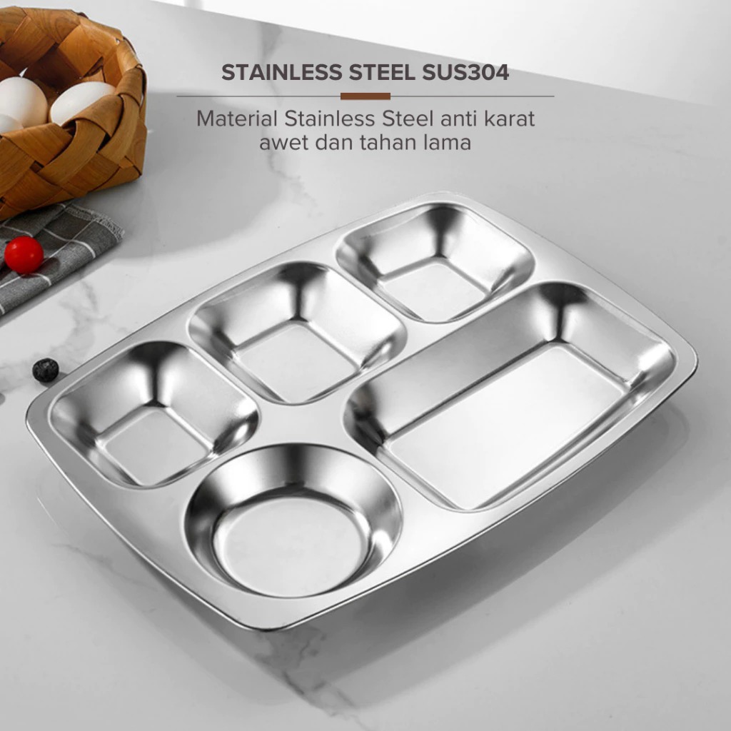 Jual JOYCOOK Piring Makan Stainless Sekat 5 Stainless / Lunch Box Sekat ...