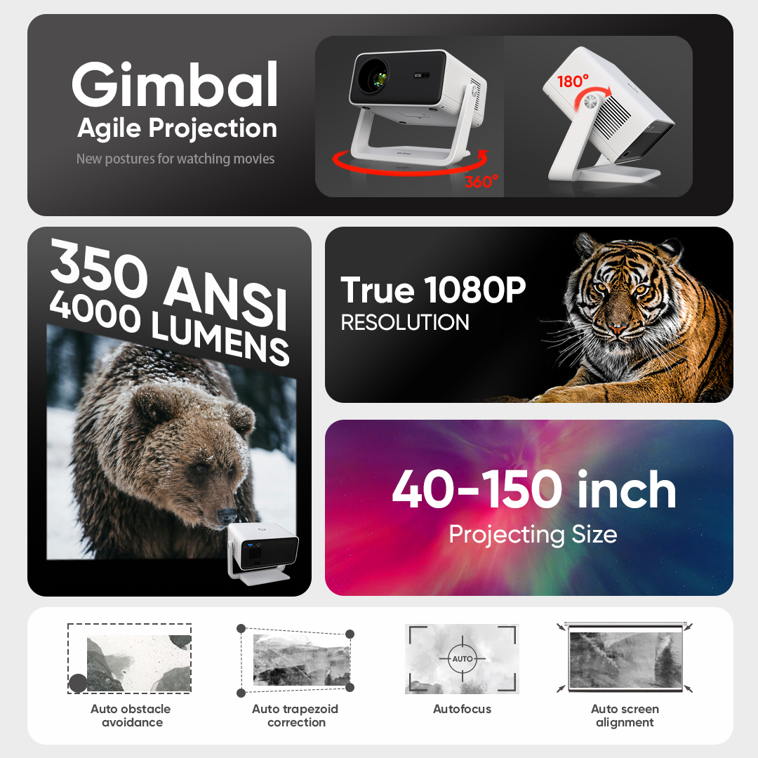 Jual EROC Smart Proyektor LCD 350 ANSI Full HD Gimbal Agile Projection ...