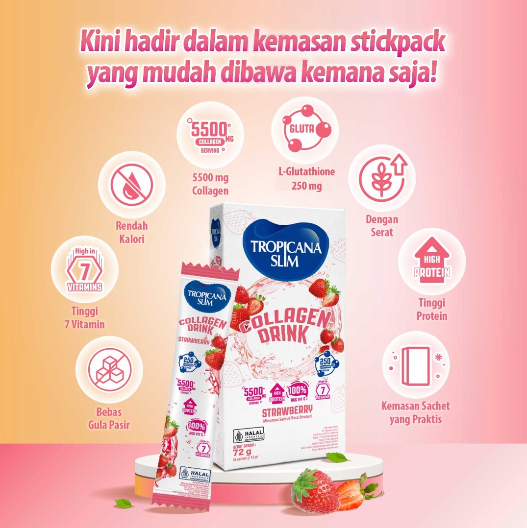 Jual Tropicana Slim Collagen Drink Strawberry Stick (6 sachet ...