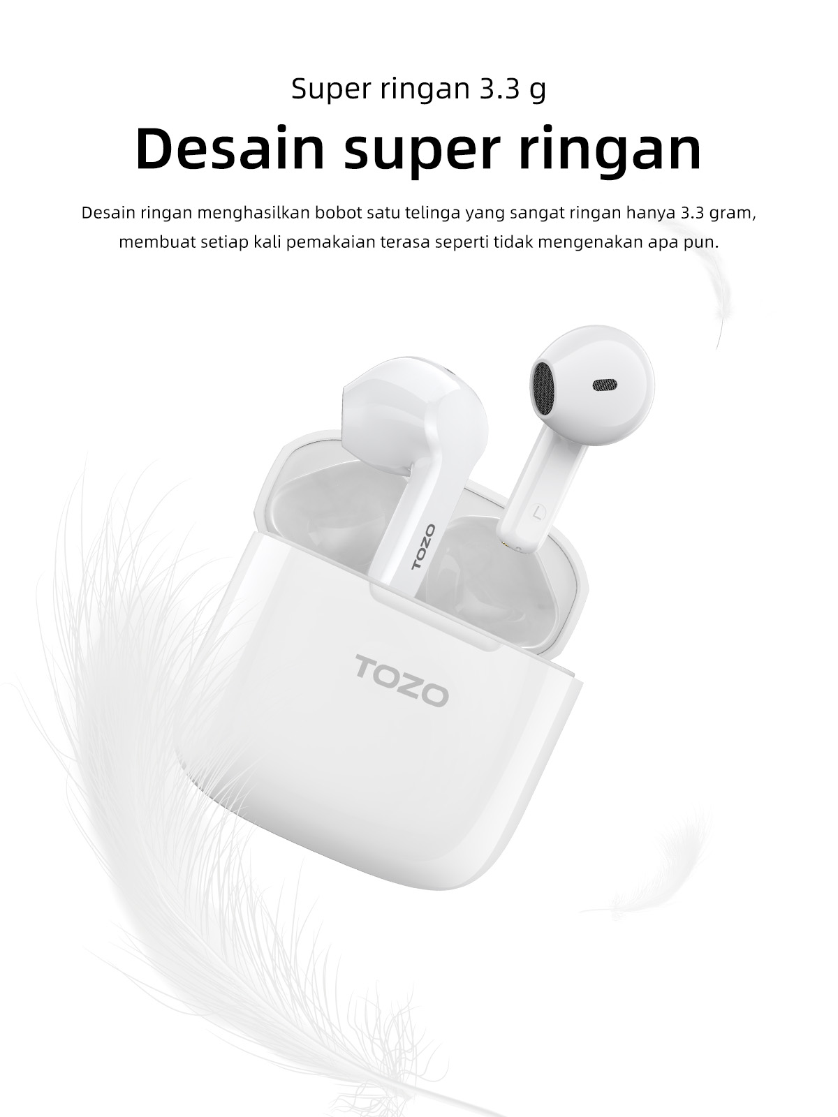 Jual (Super Bass )TOZO A3 Wireless Headset Bluetooth Half in-Ear Comfortable to Wear Lightweight ...