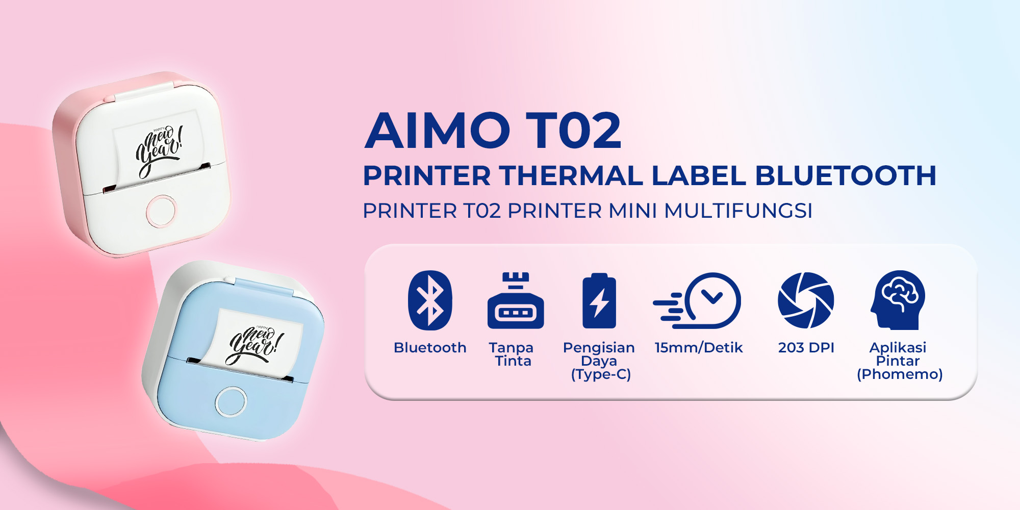 Jual [FREE THERMAL PAPER 53mm X 6.5m] AIMO T02 Pencetak Label Barcode ...