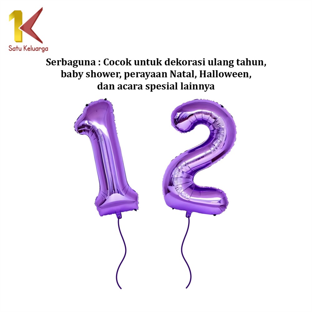 Jual EC Satu Keluarga Balon Foil Angka 1 dan 3 Warna Ungu C390 Balloon ...