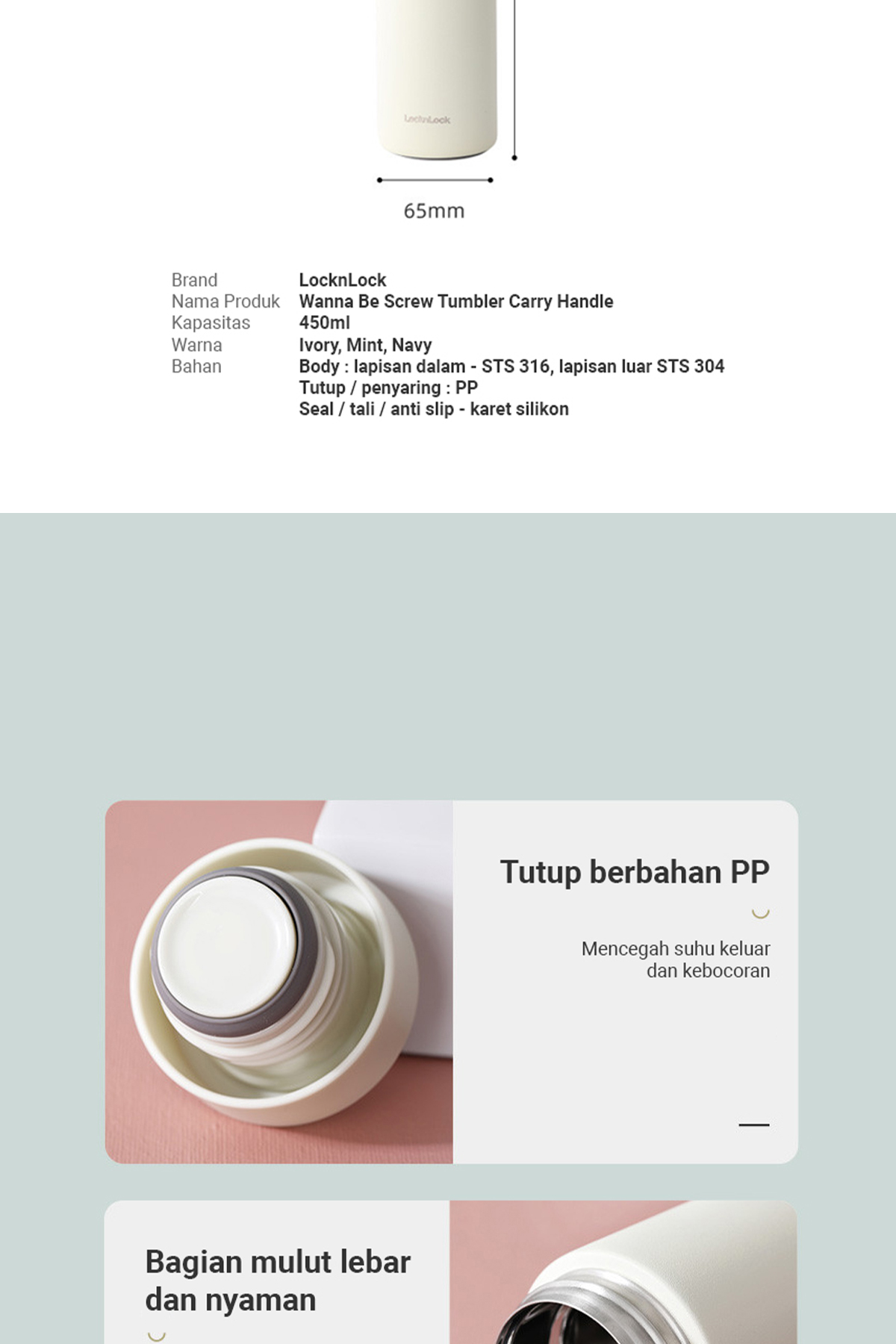 Jual LocknLock Wanna Be Screw Tumbler Carry Handle 450ml LHC4246 ...