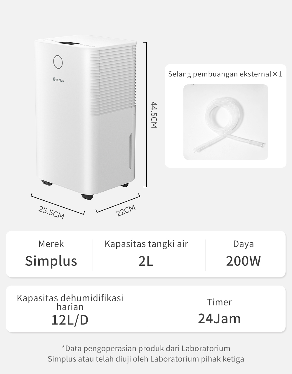 Jual Simplus Dehumidifier Kompresor 2L Dehumidify up to 12L/Day 3 Modes ...