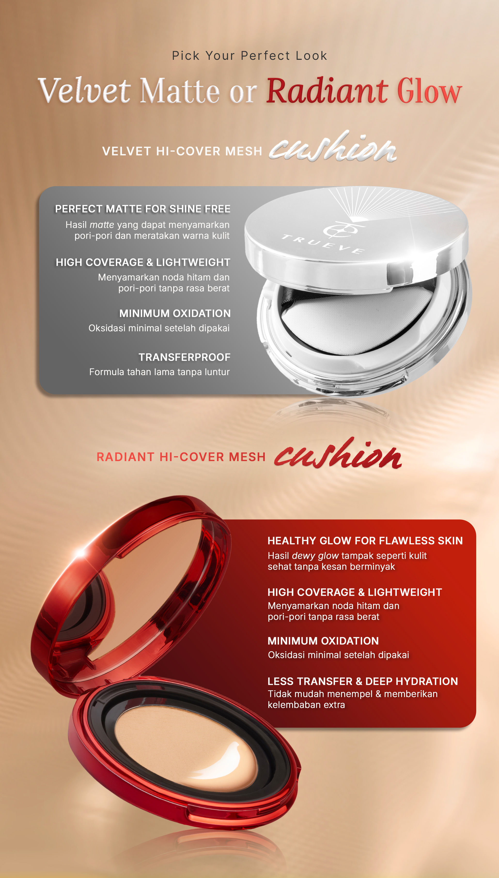 Jual TRUEVE Velvet Hi-Cover Mesh Cushion - High Coverage, Tahan Lama ...