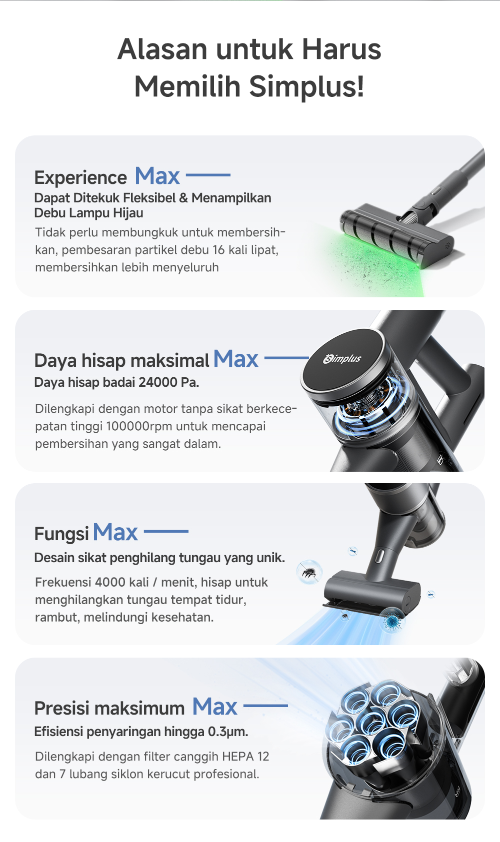 Jual Simplus Vacuum Cleaner Daya 24000Pa Teknologi Deteksi Lampu Hijau ...