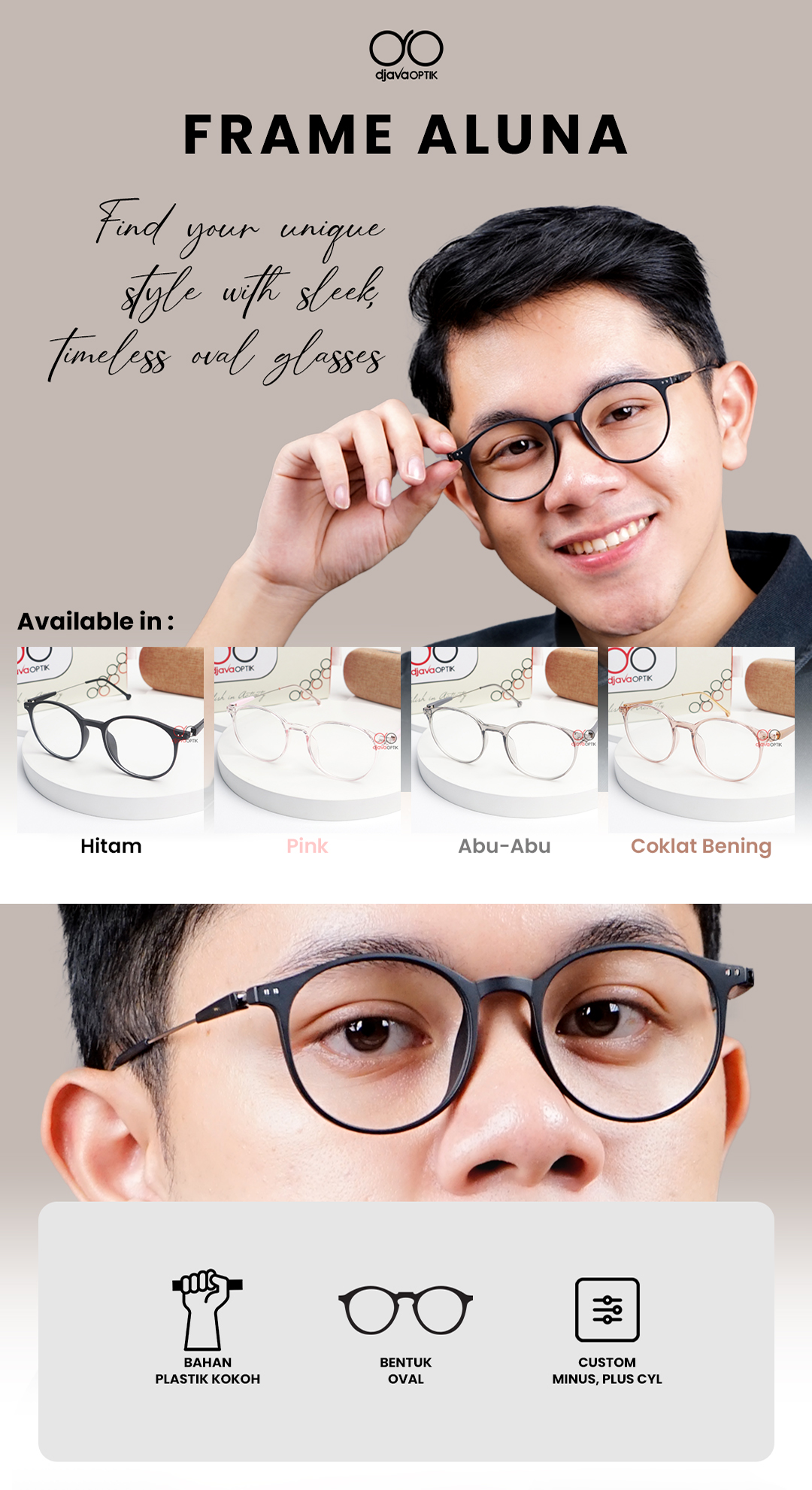 Jual DJAVA OPTIK - Frame Aluna - Kacamata Photocromic Korea Plastik Elastis | Shopee Indonesia