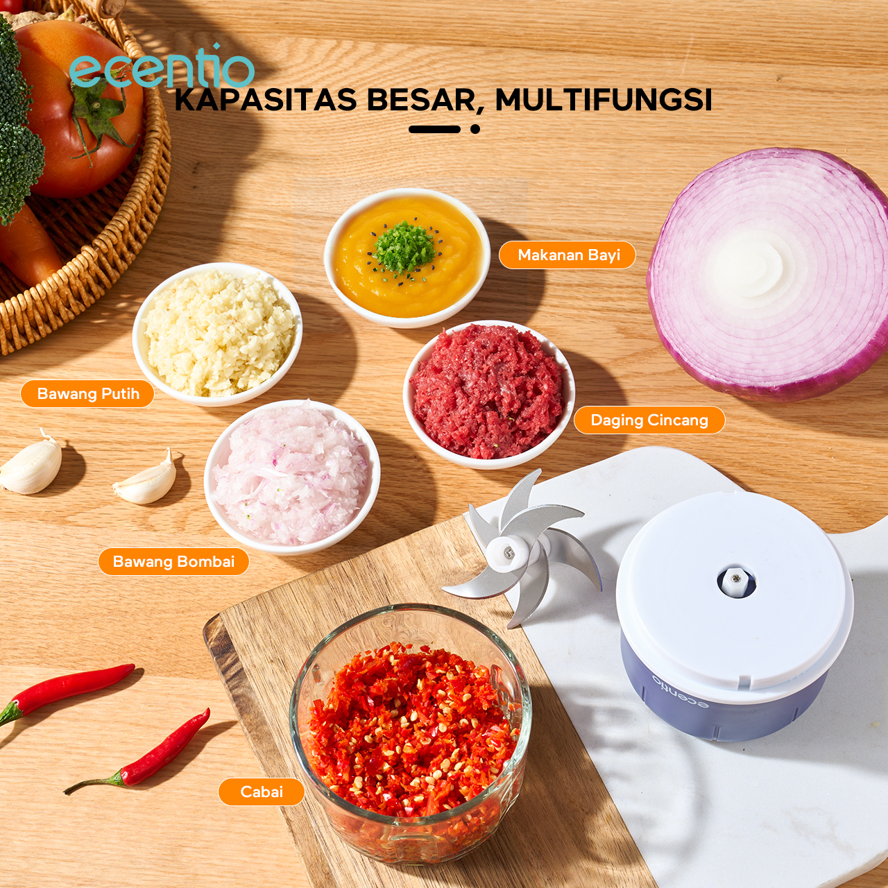 Jual ecentio Kaca Mini Chopper 250ml Penghalus Bawang Multifungsi 6 ...