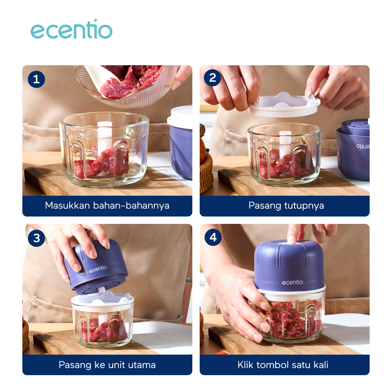 Jual ecentio peralatan dapur chopper 250ml 6 Pisau mini coper daging ...