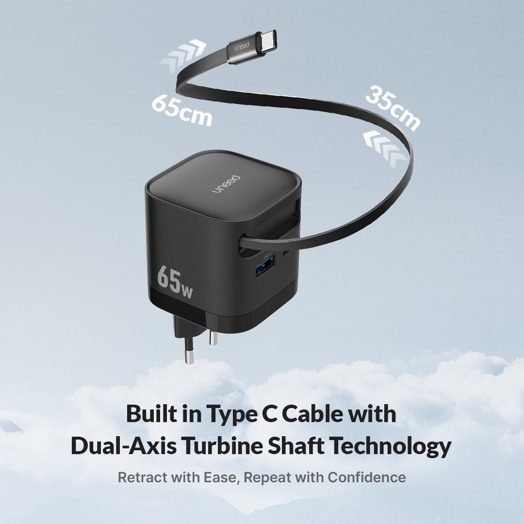 Jual Uneed Retractable GaN Charger 35W 65W with Icy Cool Technology PD QC 3.0 PPS Fast Charging ...