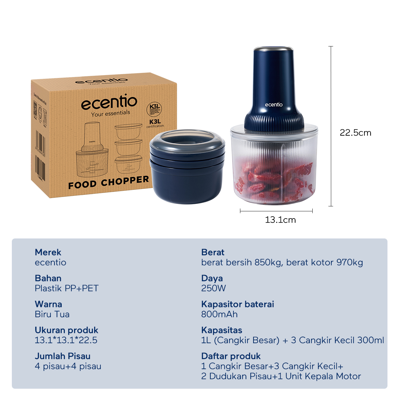 Jual ecentio mini chopper blender 4 Mangkuk kaca multifungsi 2 set ...
