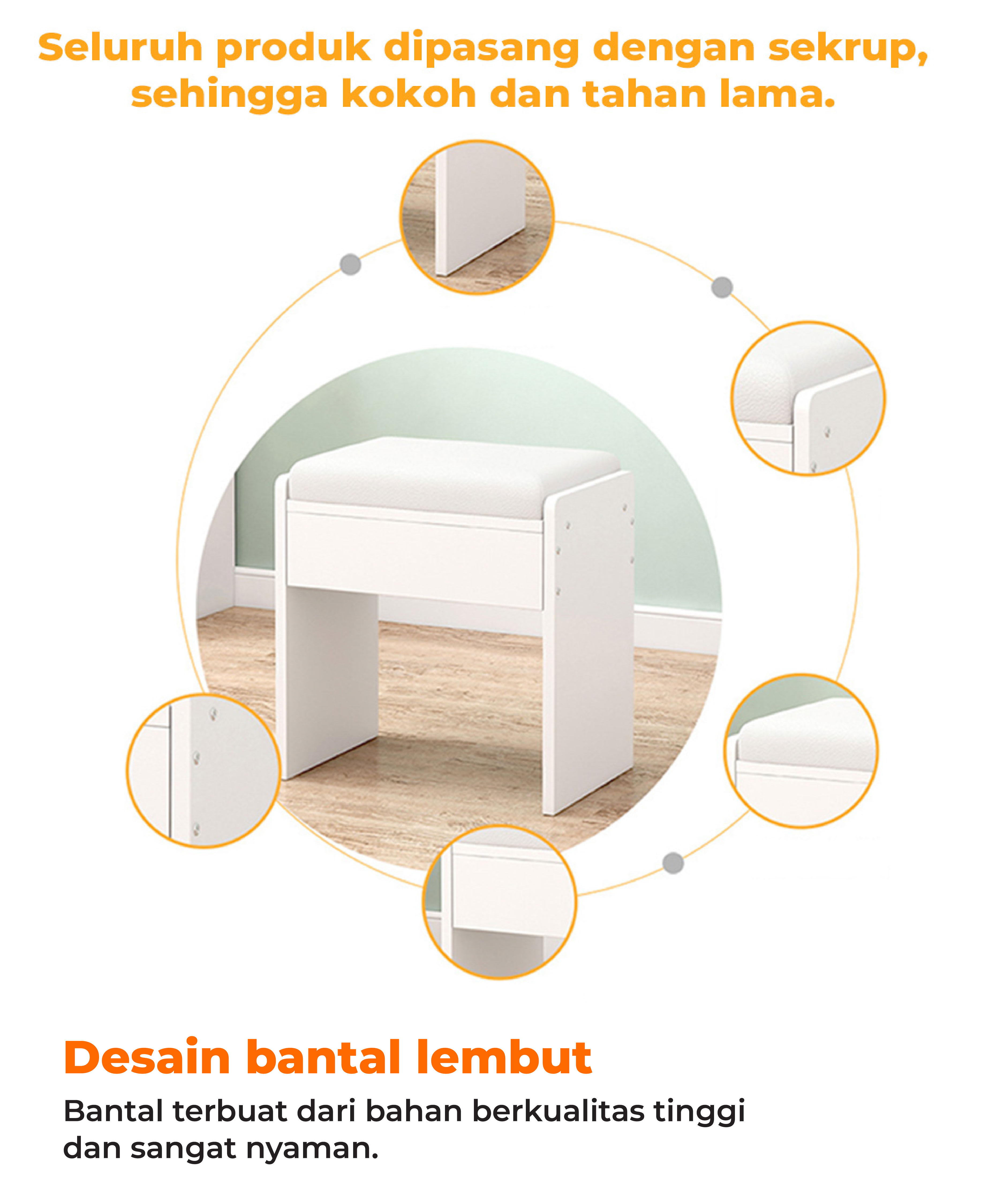 Jual Homedoki Bangku Rias / Bangku Putih / Makeup Stool / Bangku ...