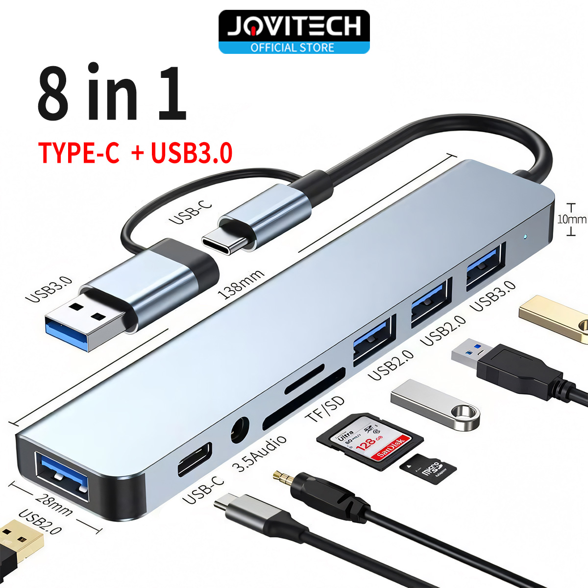 Jual Jovitech DS08 Converter 8 in 1 Dual Connector Type C Hub Adapter Multi USB HUB Type-C to ...