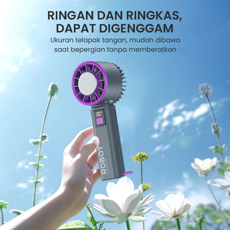 Jual ROBOT Mini Fan Highspeed Handheld With LED Display 2000mAh Kipas Mini Genggam RT-HF01 Pro ...