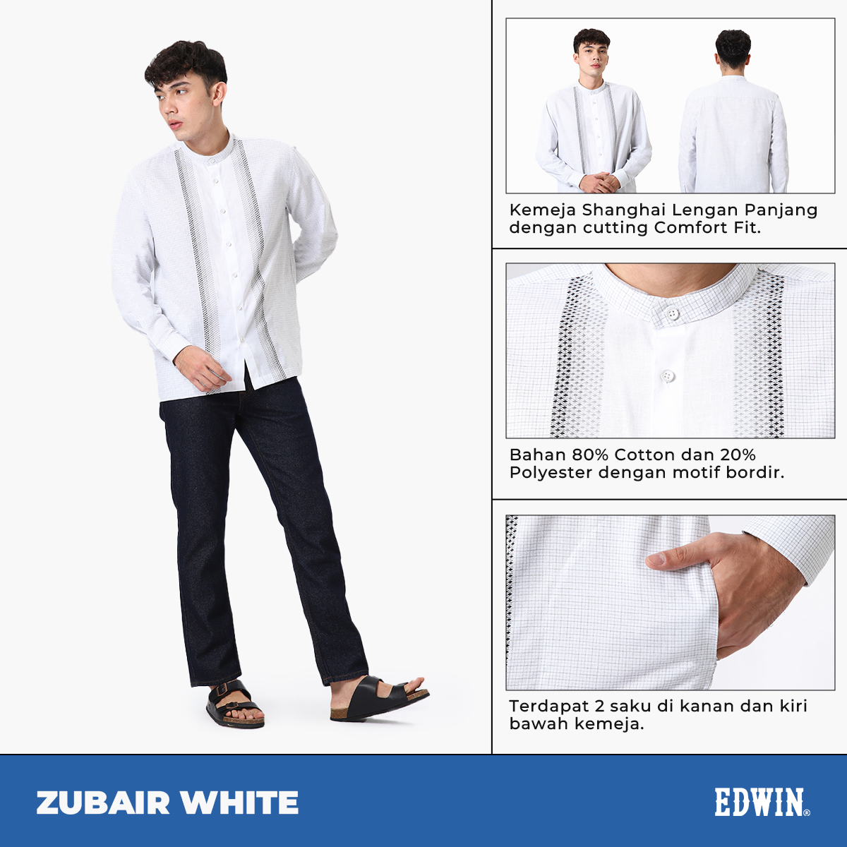 Jual EDWIN JEANS - Kemeja Koko Pria Lengan Panjang ZUBAIR WHITE Baju ...
