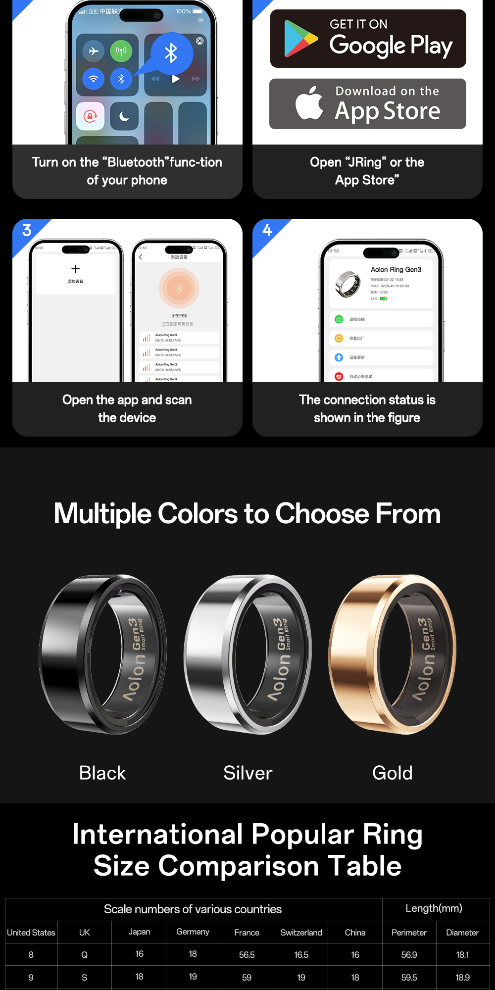 Jual Aolon Ring Gen 3 Smart Ring Swimming IP68 Waterproof Health Ring ...