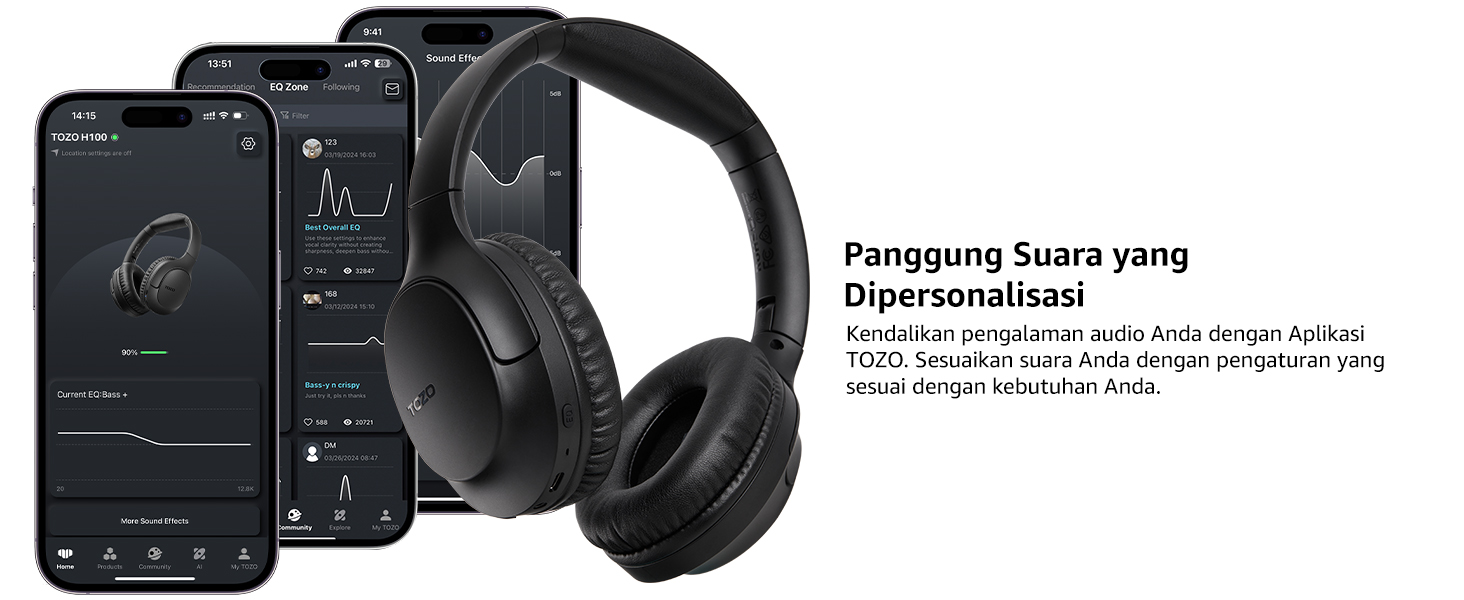 Jual (Earpads Bisa Diganti) Tozo H100 Over Ear Headphone Wireless ENC ...