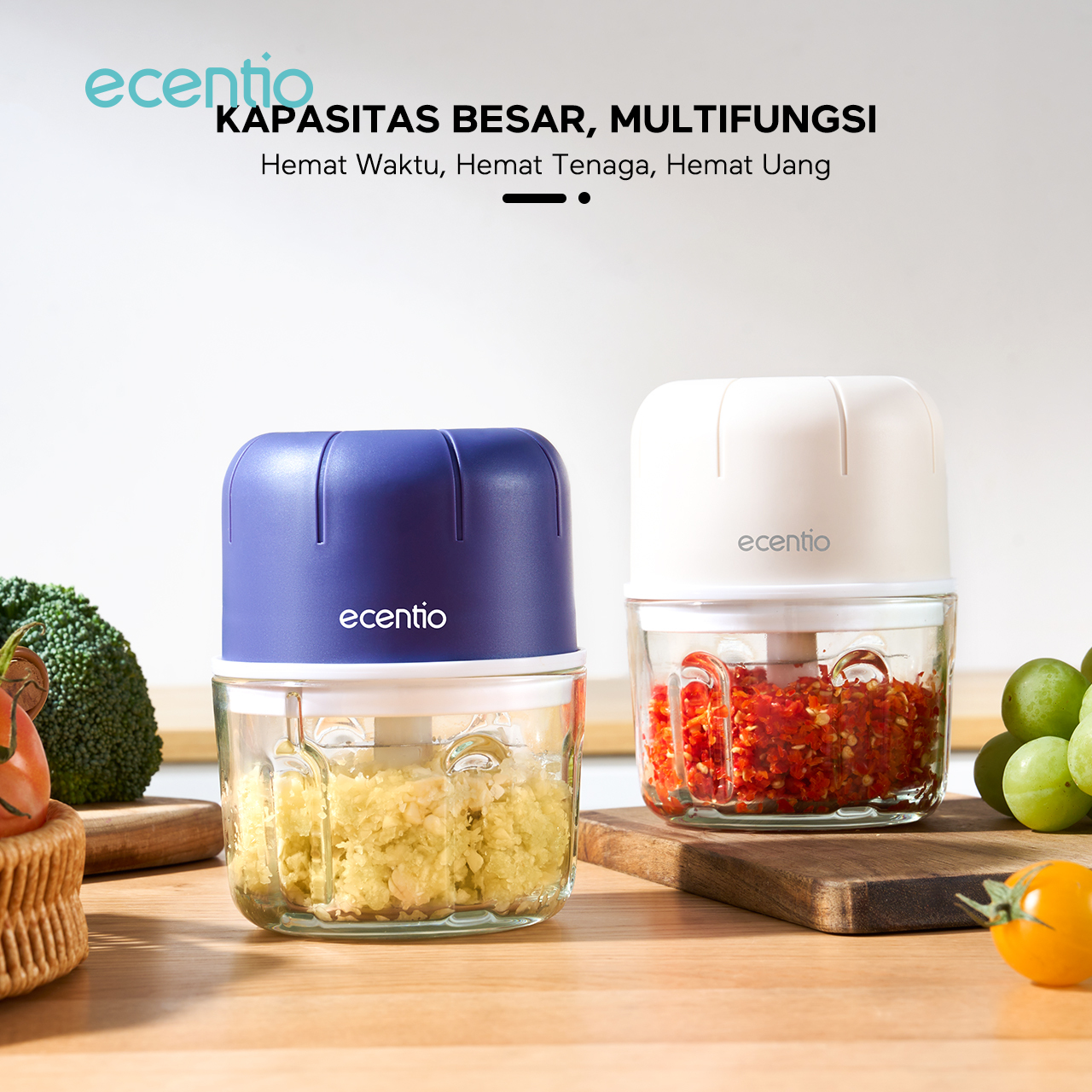 Jual ecentio Kaca Mini Chopper 250ml Penghalus Bawang Multifungsi 6 ...