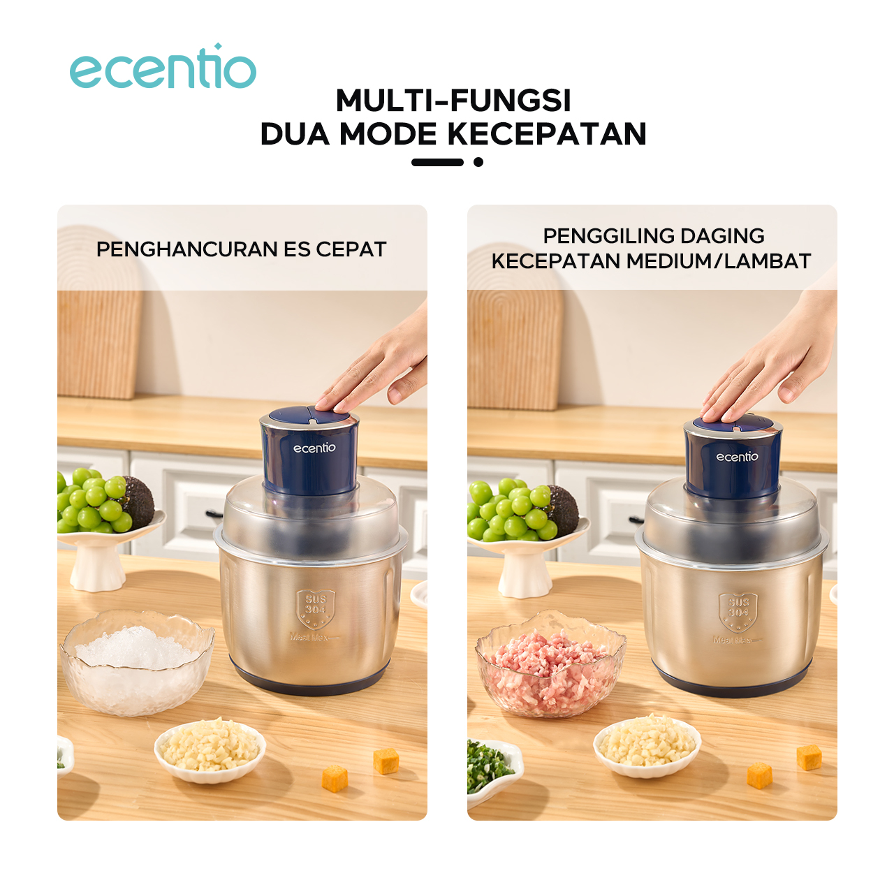 Jual ecentio Penggiling Daging Stainless 3L Food Chopper 4 Mata Pisau ...