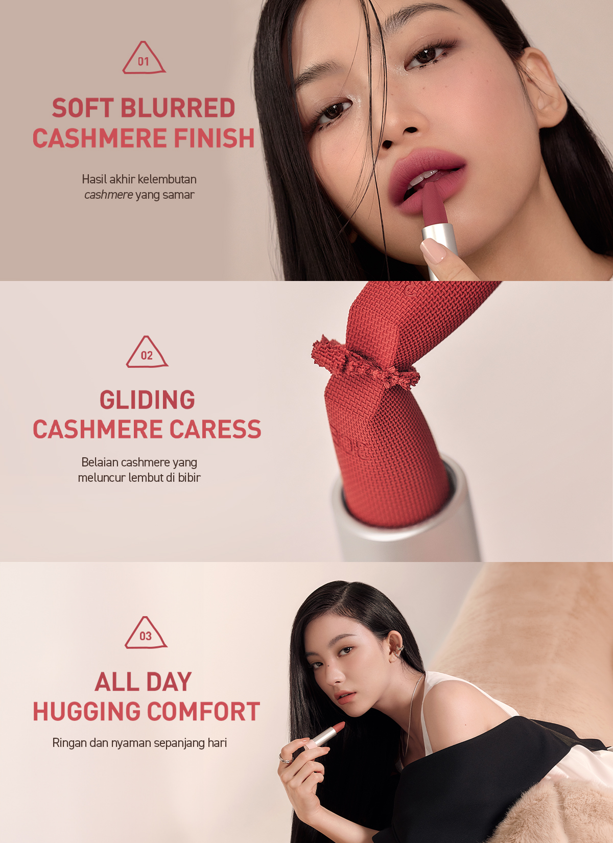 Jual 3CE Official Cashmere Hug Matte Lipstick - Transferproof Ringan ...