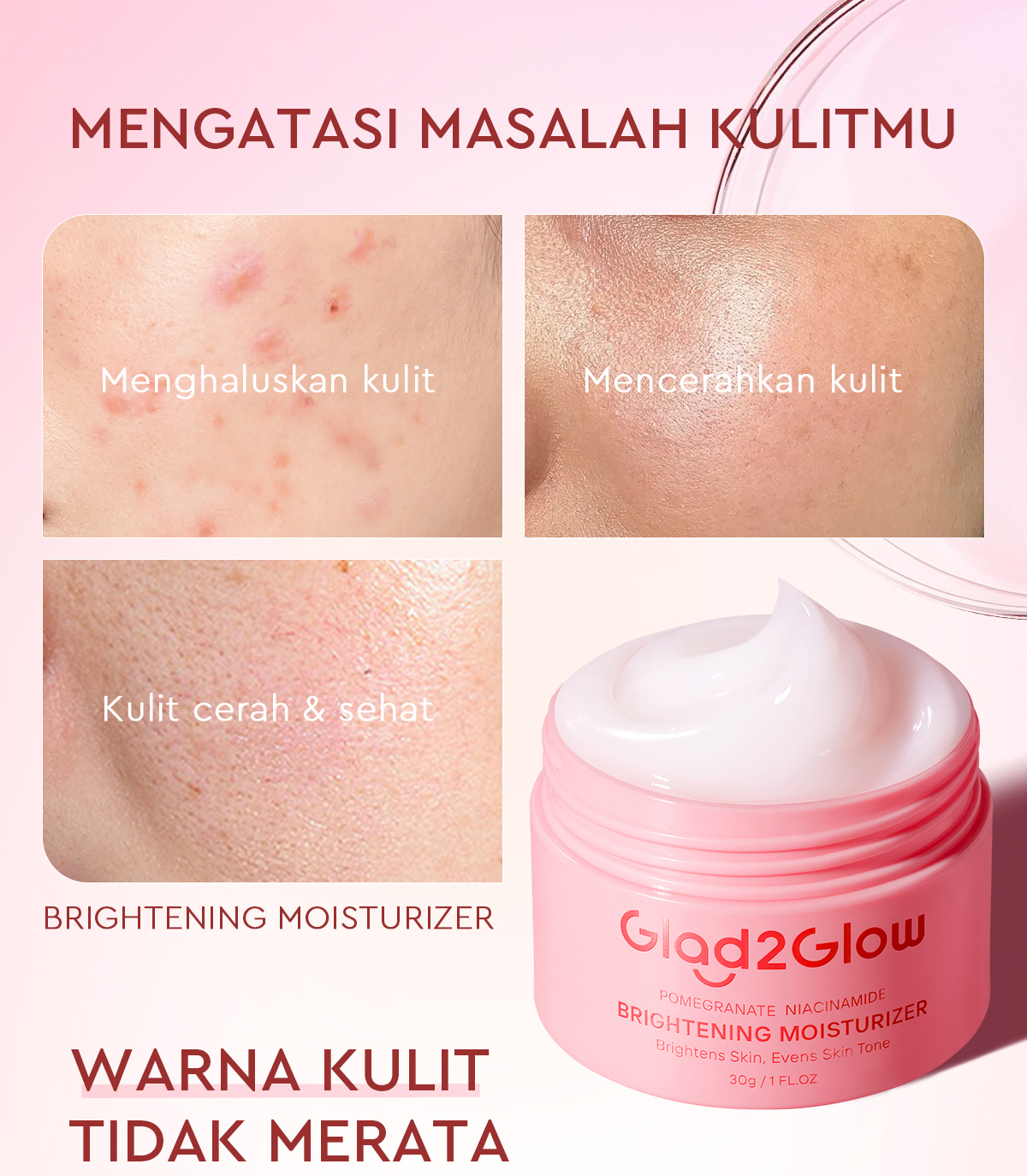 Jual Glad2Glow Pomegranate Niacinamide Brightening Moisturizer Mencerahkan Pemutih Kulit Gel ...
