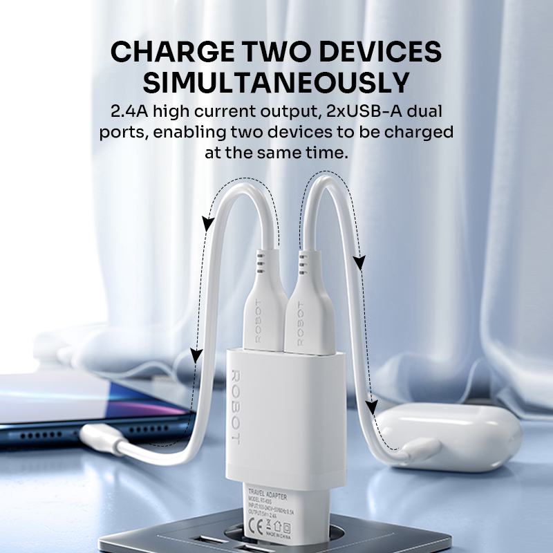 Jual ROBOT Kepala Charger Dual-Port USB-A 12W 2.4A LED Indikator with ...