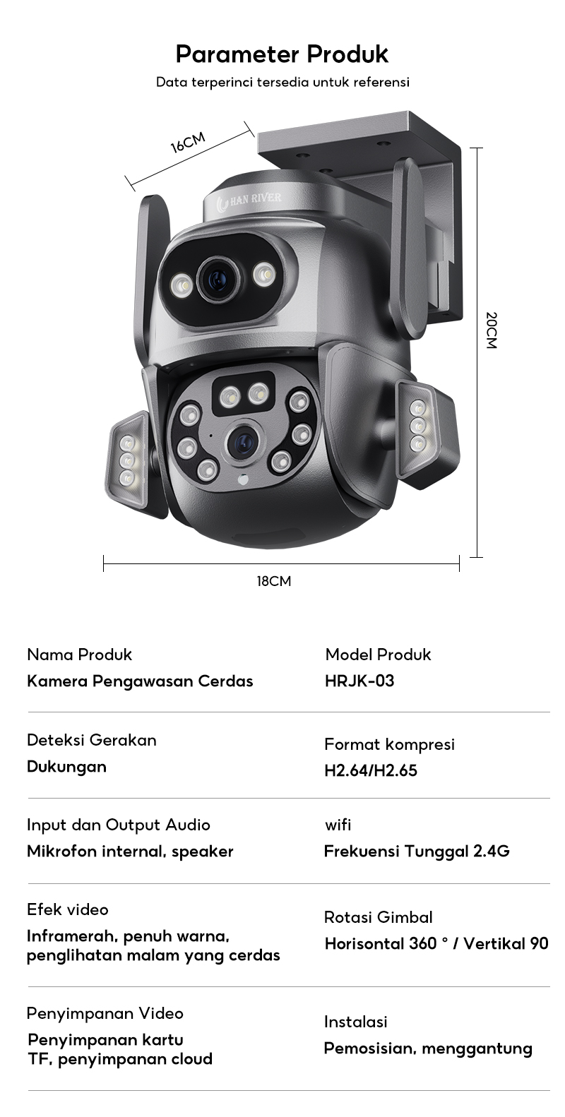 Jual HAN RIVER CCTV 6MP Kamera Pengawas Outdoor 360° Dual Lens Resolusi ...