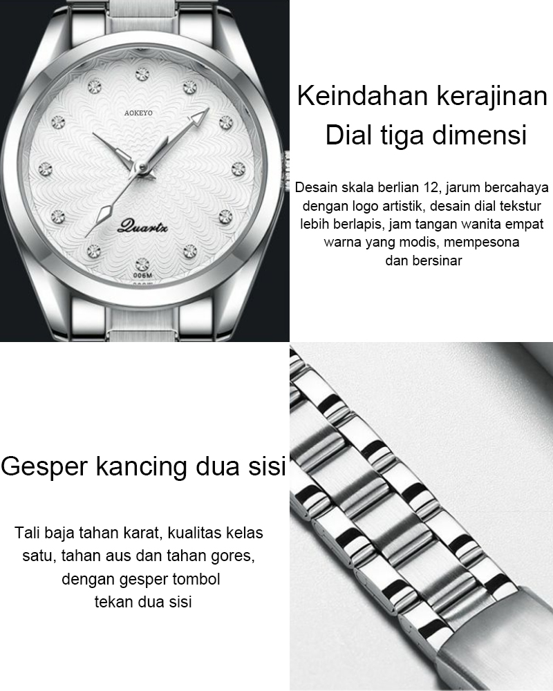 Jual AOKEYO W579 Jam Tangan Wanita Original Tahan Air Santai Mode Stainless Steel Jam Tangan ...