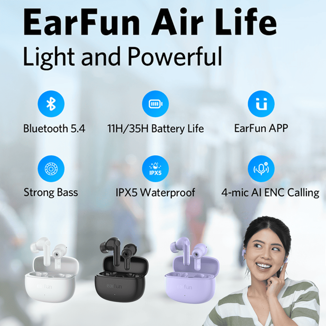 Jual EarFun Air Life – 4 Mic AI ENC TWS with BT 5.4, 12mm Driver, Game ...