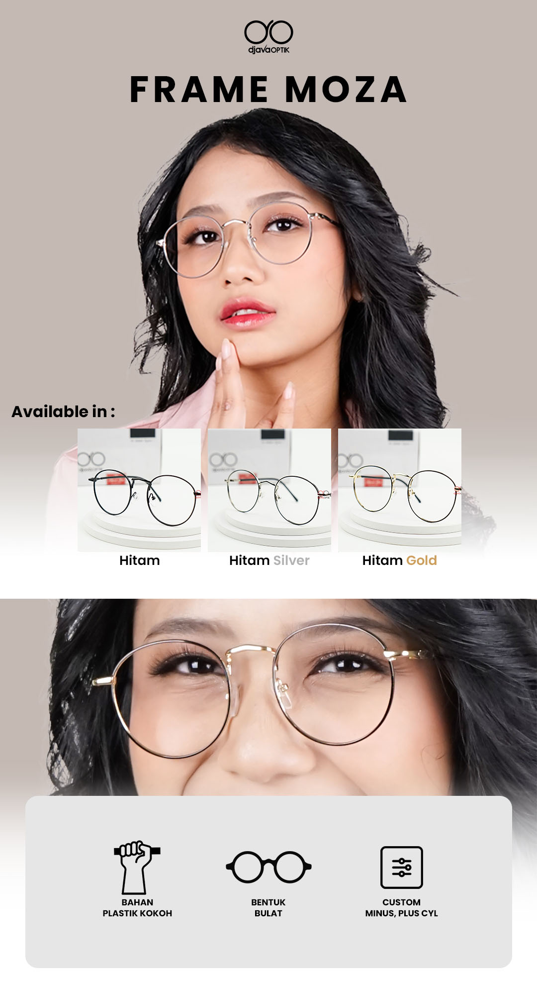 Jual DJAVA OPTIK - Frame Moza - Kacamata Photocromic Bulat Model Retro | Shopee Indonesia