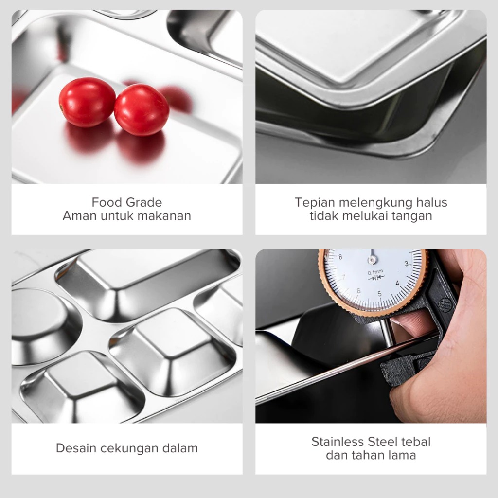 Jual JOYCOOK Piring Makan Stainless Sekat 5 Stainless / Lunch Box Sekat ...