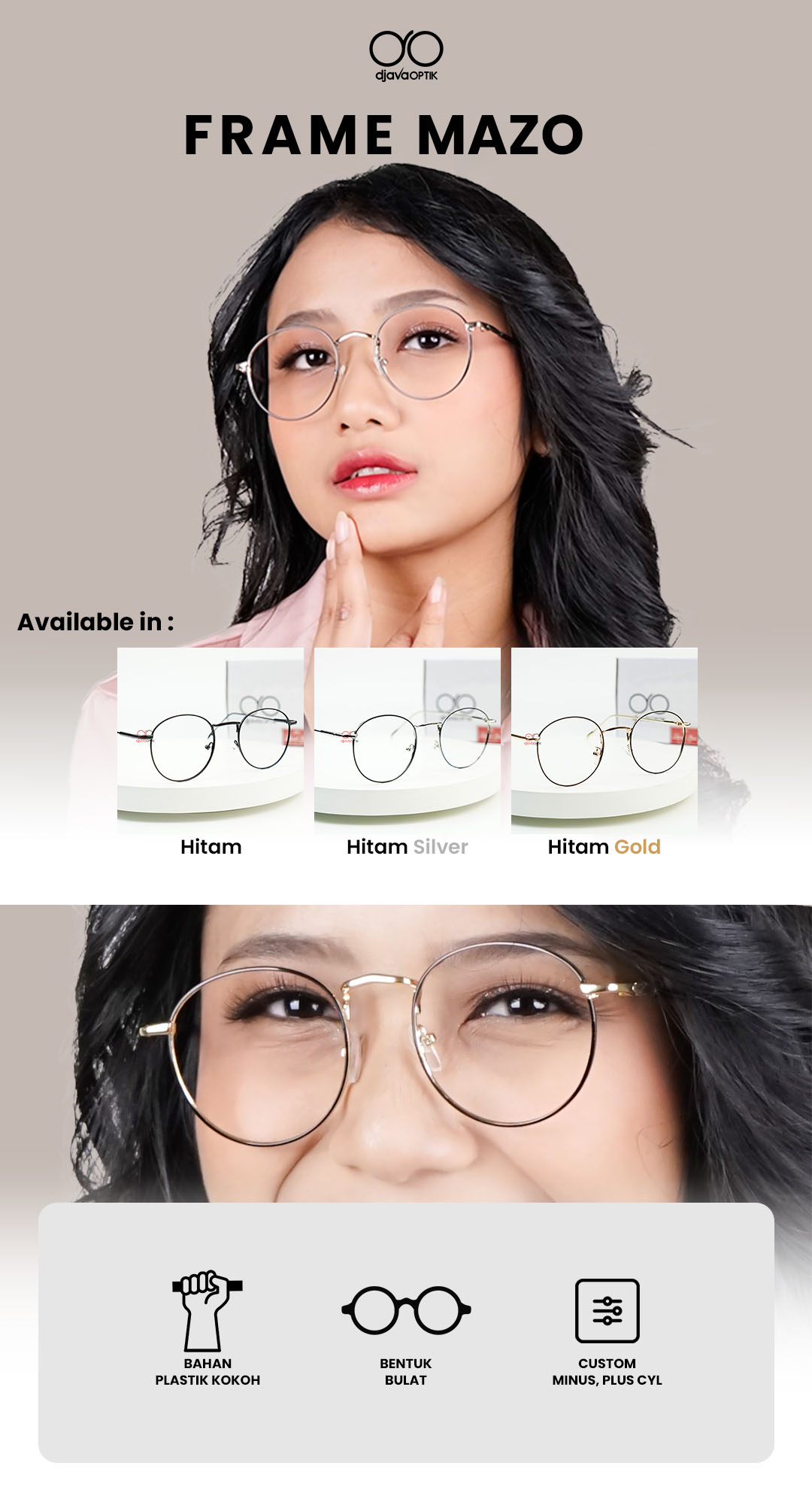 Jual DJAVA OPTIK - Frame Mazo - Kacamata Photocromic Bulat Model Retro | Shopee Indonesia