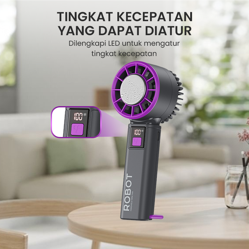 Jual ROBOT Mini Fan Highspeed Handheld With LED Display 2000mAh Kipas Mini Genggam RT-HF01 Pro ...