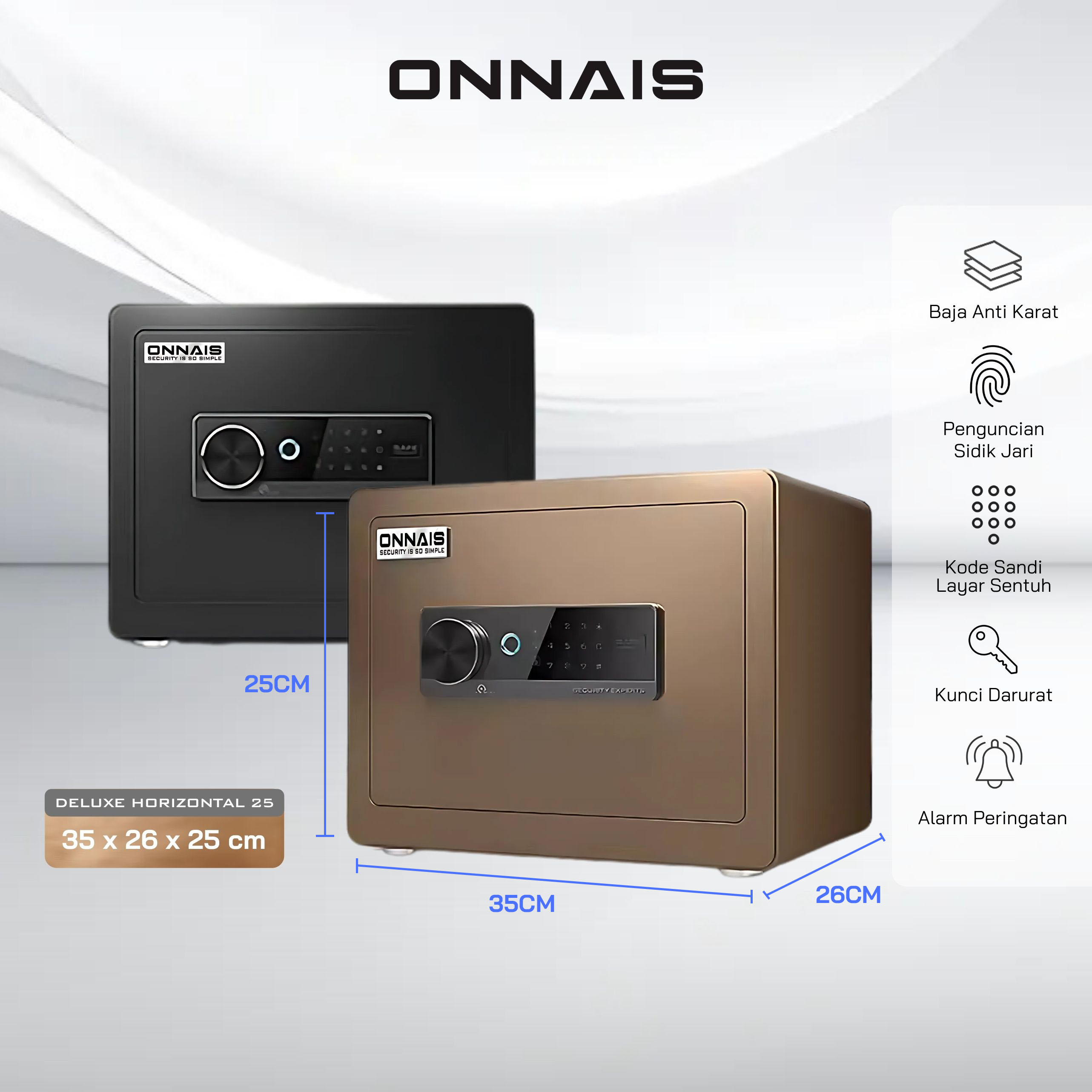 Jual Onnais Deluxe Horizontal 25 - Safe Box Brankas Besi Digital Finger ...