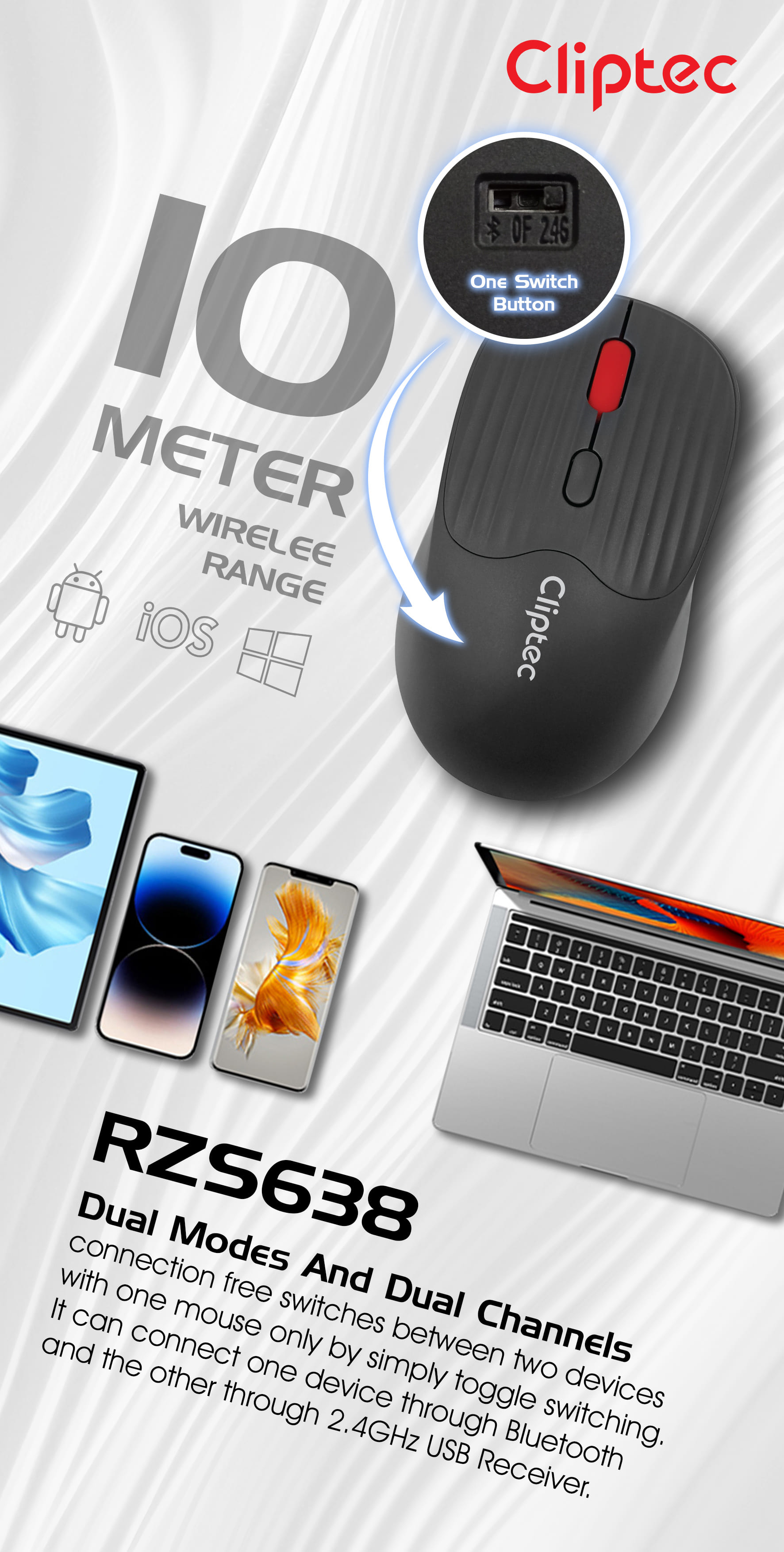 Jual Mouse Wireless Rechargeable Silent Dual Mode Bluetooth 1600Dpi ...