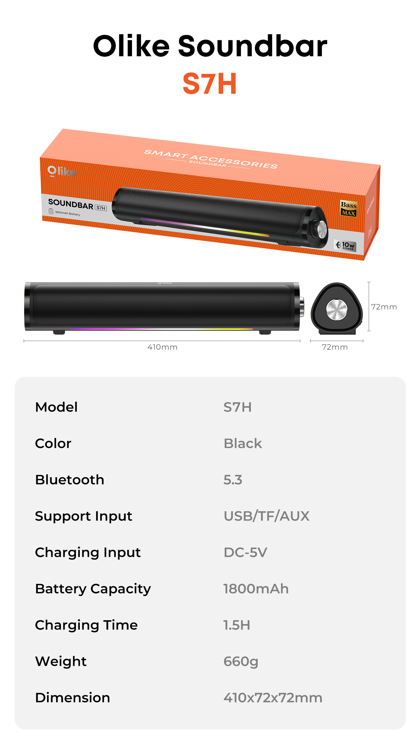 Jual Olike Soundbar Speaker Bluetooth S7H LED Input USB TF AUX Power ...